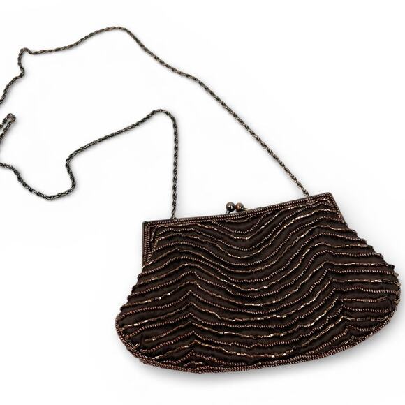 Cache | Bags | Vintage Y2k Cache Bronze Metallic Beaded Satin Clutch ...